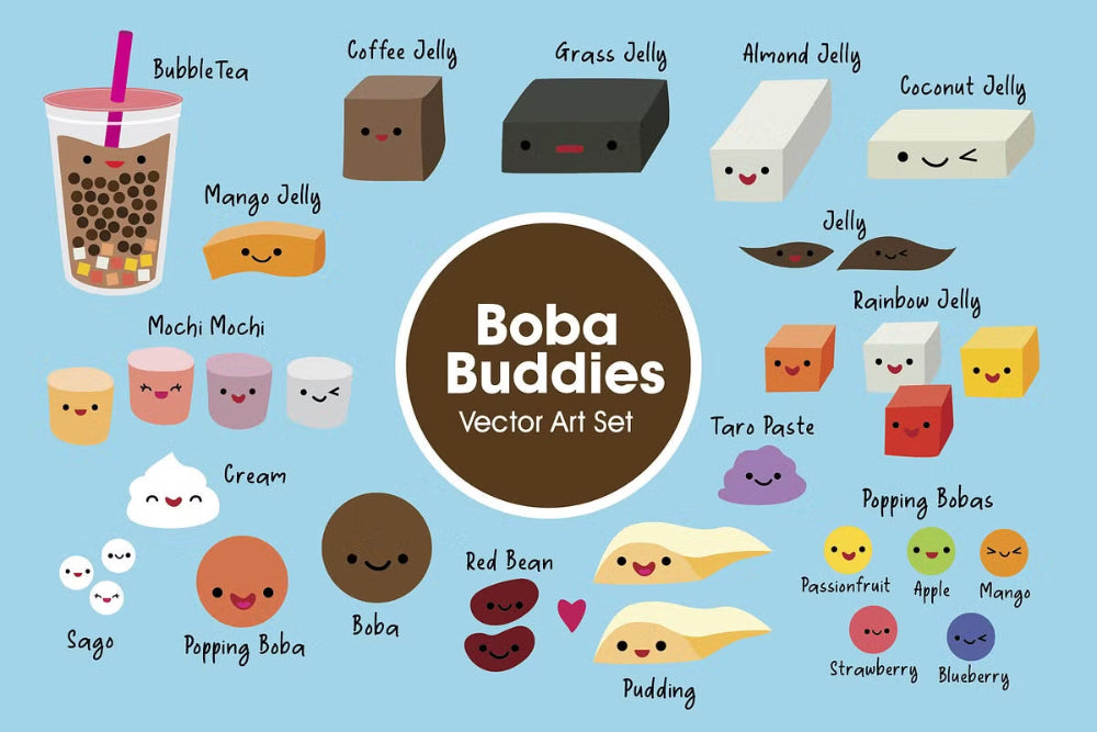 Boba Buddies Vector Illustration Set – Design by Spark