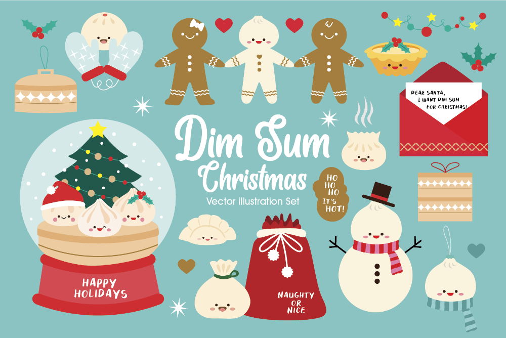 Dim Sum Christmas Vector Illustration – Design by Spark